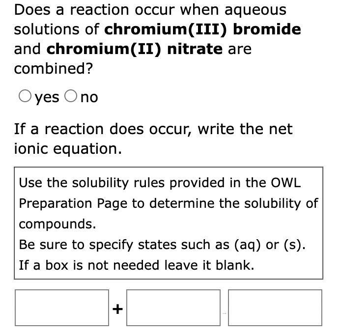 Solved Does a reaction occur when aqueous solutions of | Chegg.com