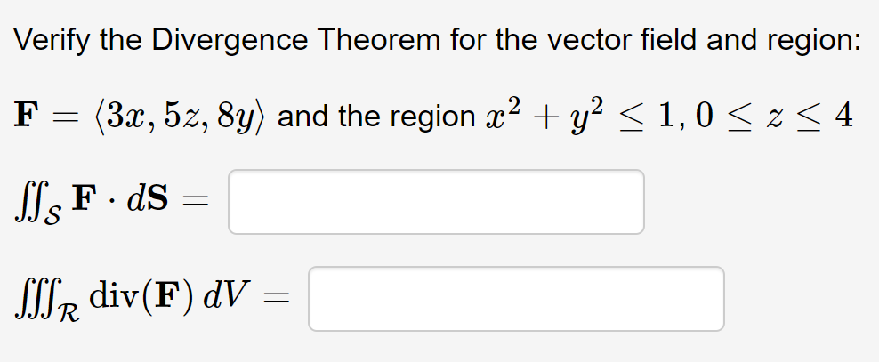 Solved Verify the Divergence Theorem for the vector field | Chegg.com
