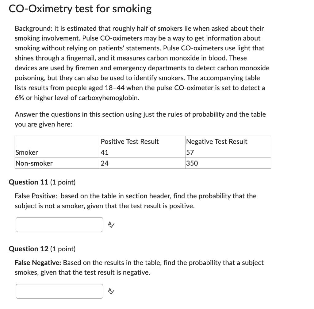 CO-Oximetry test for smoking Background: It is | Chegg.com