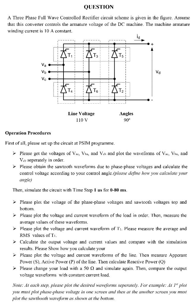 QUESTION A Three Phase Full Wave Controlled Rectifier | Chegg.com