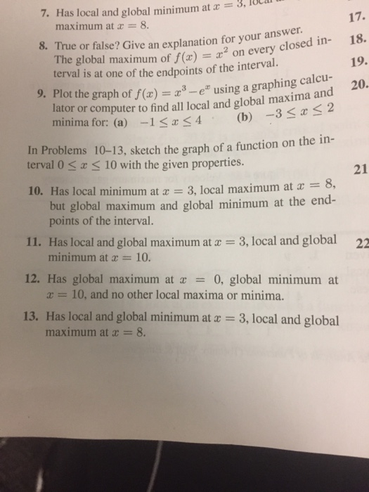 Solved 7. Has local and global minimum at x = 3, local | Chegg.com