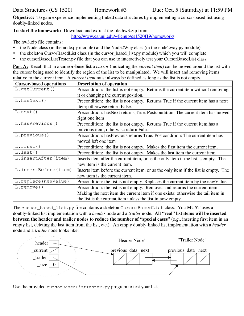 Data Structures (CS 1520) Homework #3 Due: Oct. 5 | Chegg.com