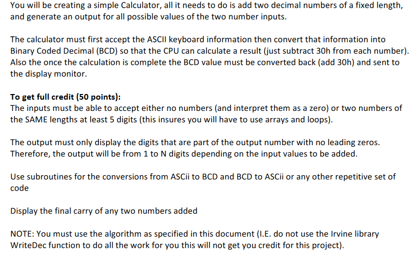 Solved You will be creating a simple Calculator, all it | Chegg.com