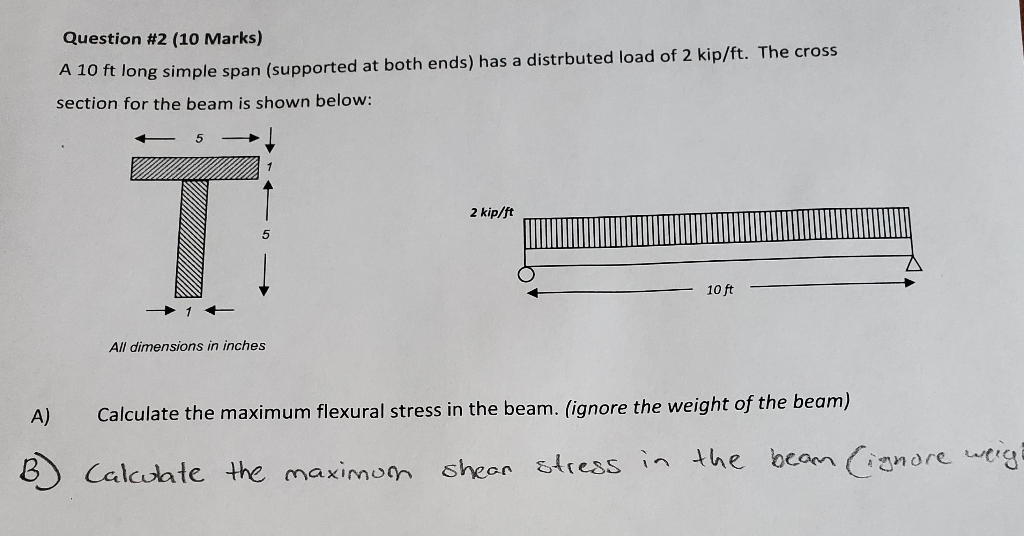 Solved Question #2 (10 Marks) A 10 ft long simple span | Chegg.com