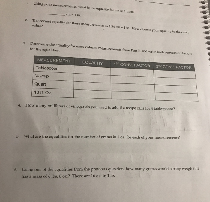 Solved 1. Using your measurements, what is the equality for | Chegg.com