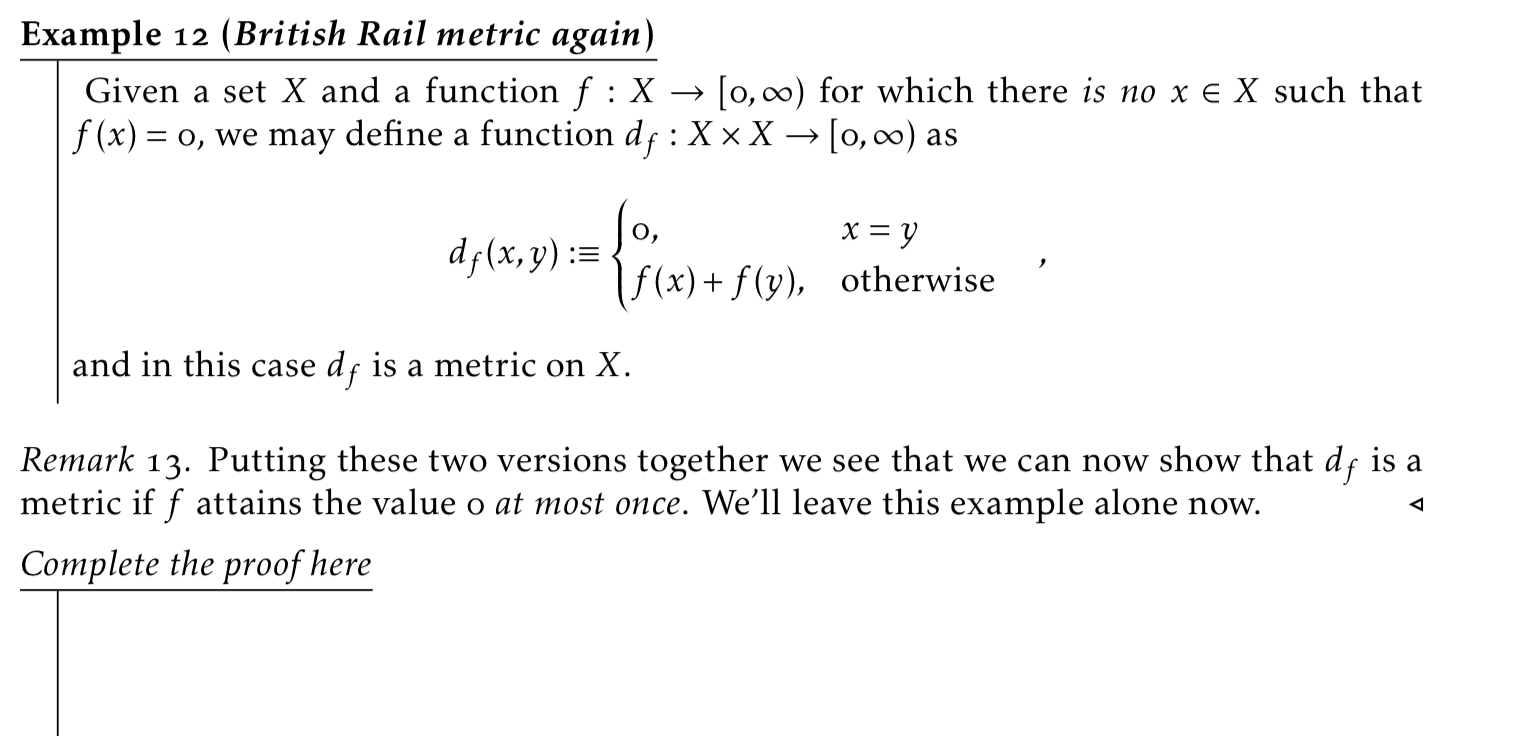 Solved Example 12 (British Rail metric again) Given a set X | Chegg.com