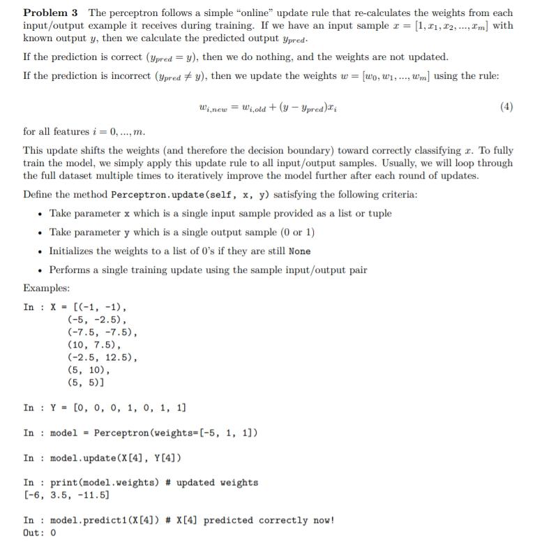 Solved Problem 1 A perceptron predicts output by calculating | Chegg.com