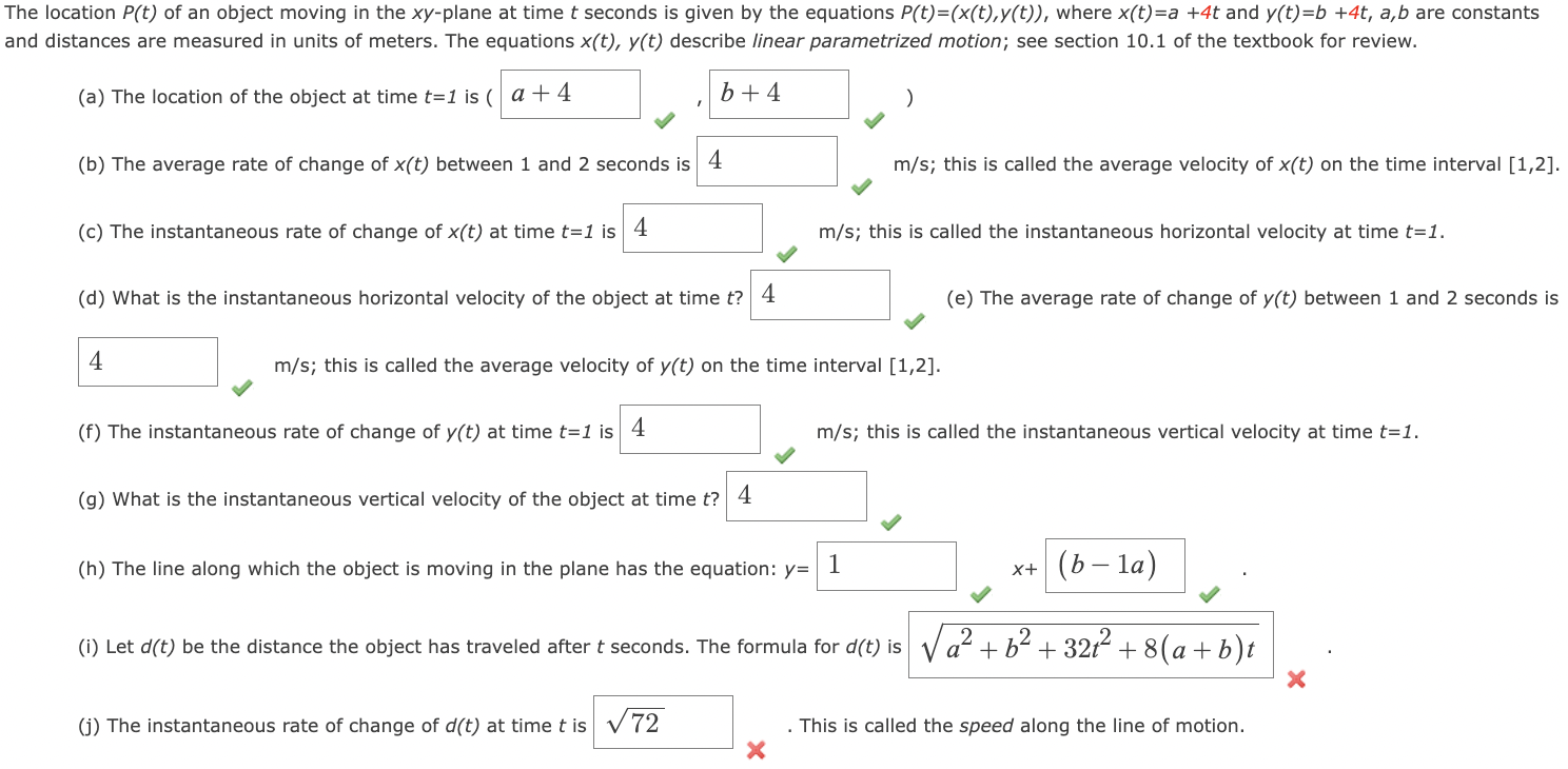 Solved He Location P T Of An Object Moving In The Xy Plane