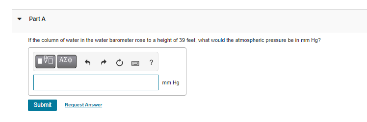 Solved Part A If the column of water in the water barometer | Chegg.com