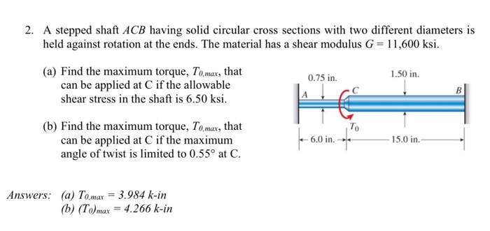 Solved 2. A stepped shaft ACB having solid circular cross | Chegg.com