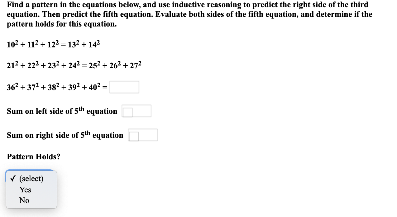 Find a pattern in the equations below, and use | Chegg.com