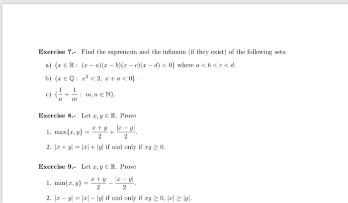 Solved Exercise 7 Find the supremum and the infimum (if they | Chegg.com
