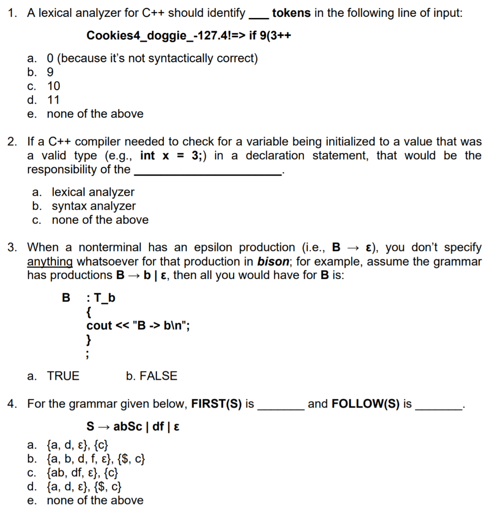 Solved 1. A lexical analyzer for C++ should identify tokens | Chegg.com