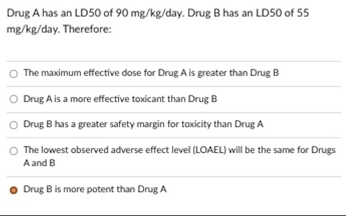 Solved Drug A has an LD50 of 90 mg/kg/day. Drug B has an | Chegg.com