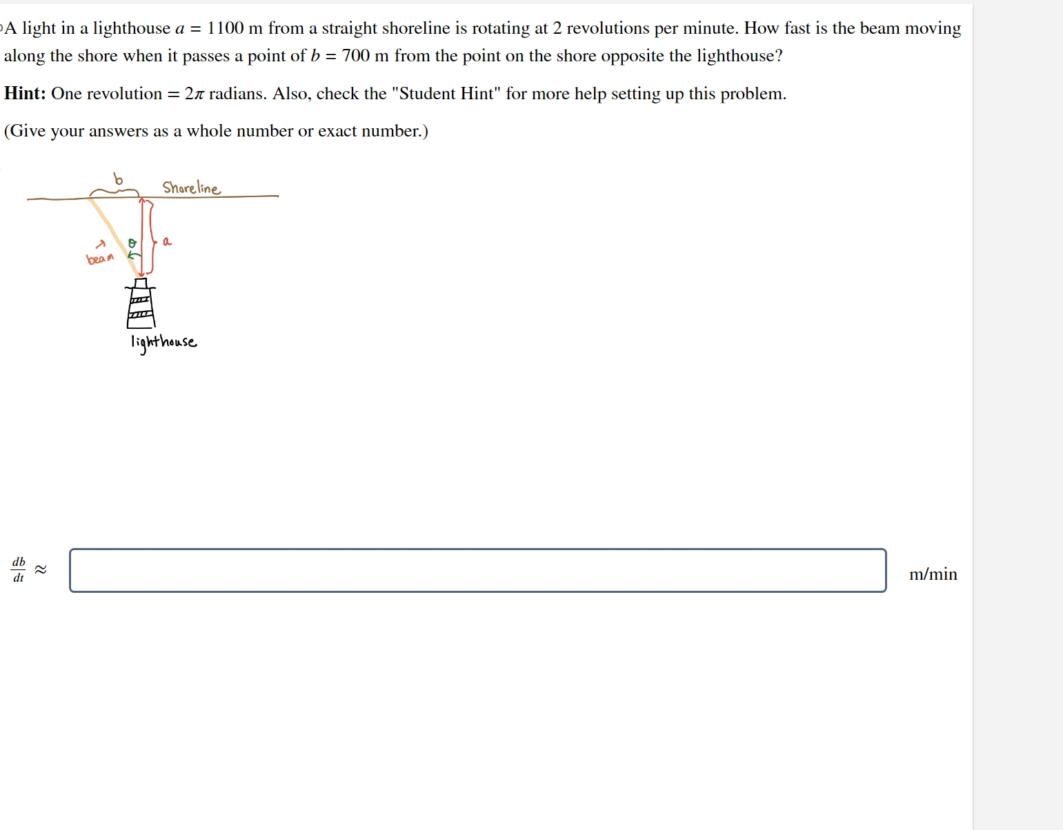 Solved Show me the steps to solve A light in a lighthouse | Chegg.com