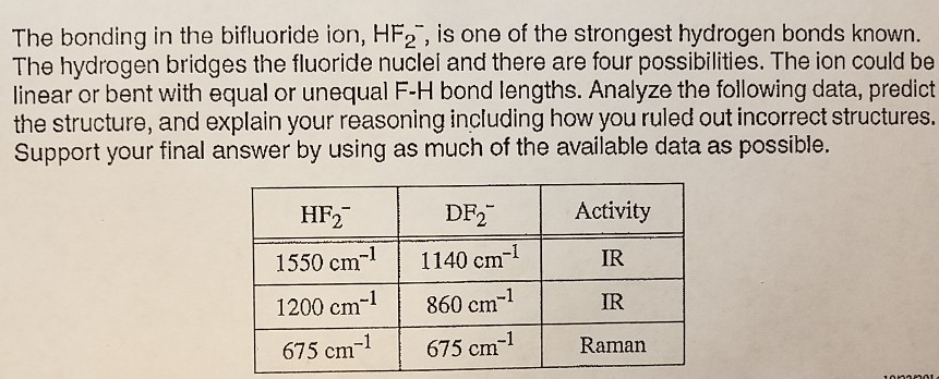 Solved The bonding in the bifluoride ion, HF2, is one of the | Chegg.com