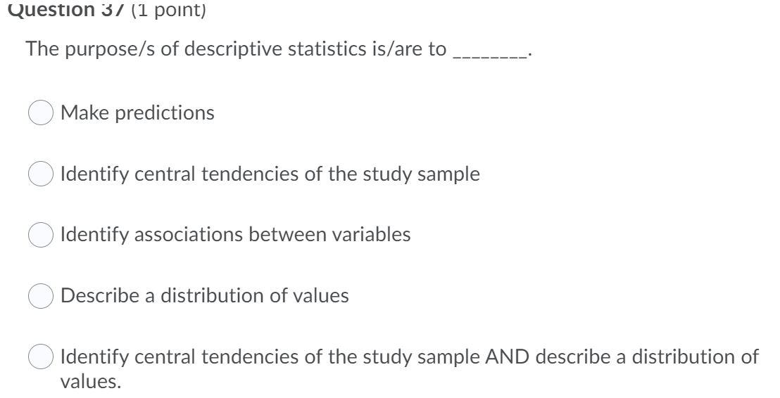 Solved Question 37 (1 point) The purpose/s of descriptive | Chegg.com
