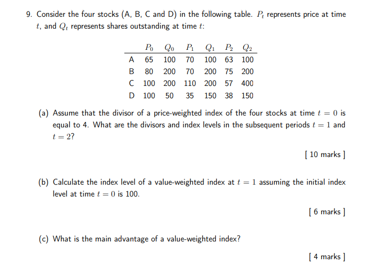 Solved Consider the four stocks (A,B,C and D) in the | Chegg.com