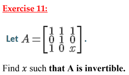 Solved Exercise 11: Let \\( A=\\left[\\begin{array}{lll}1 & | Chegg.com