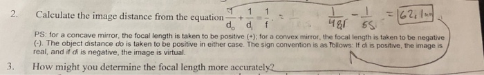 Solved 2. Calculate the image distance from the | Chegg.com