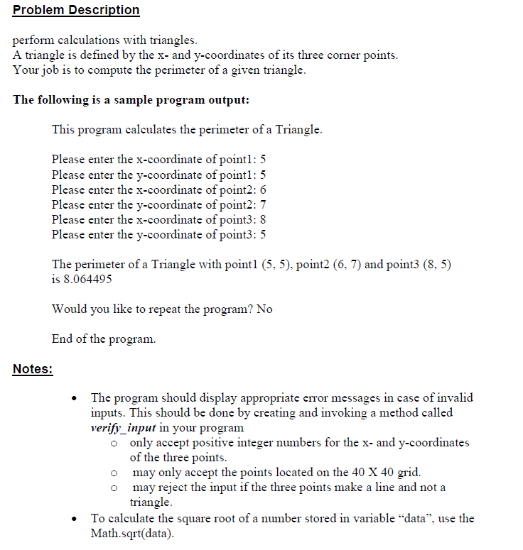 Solved Problem Description perform calculations with | Chegg.com