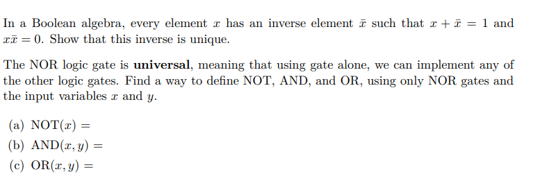 Solved In a Boolean algebra, every element 1 has an inverse | Chegg.com