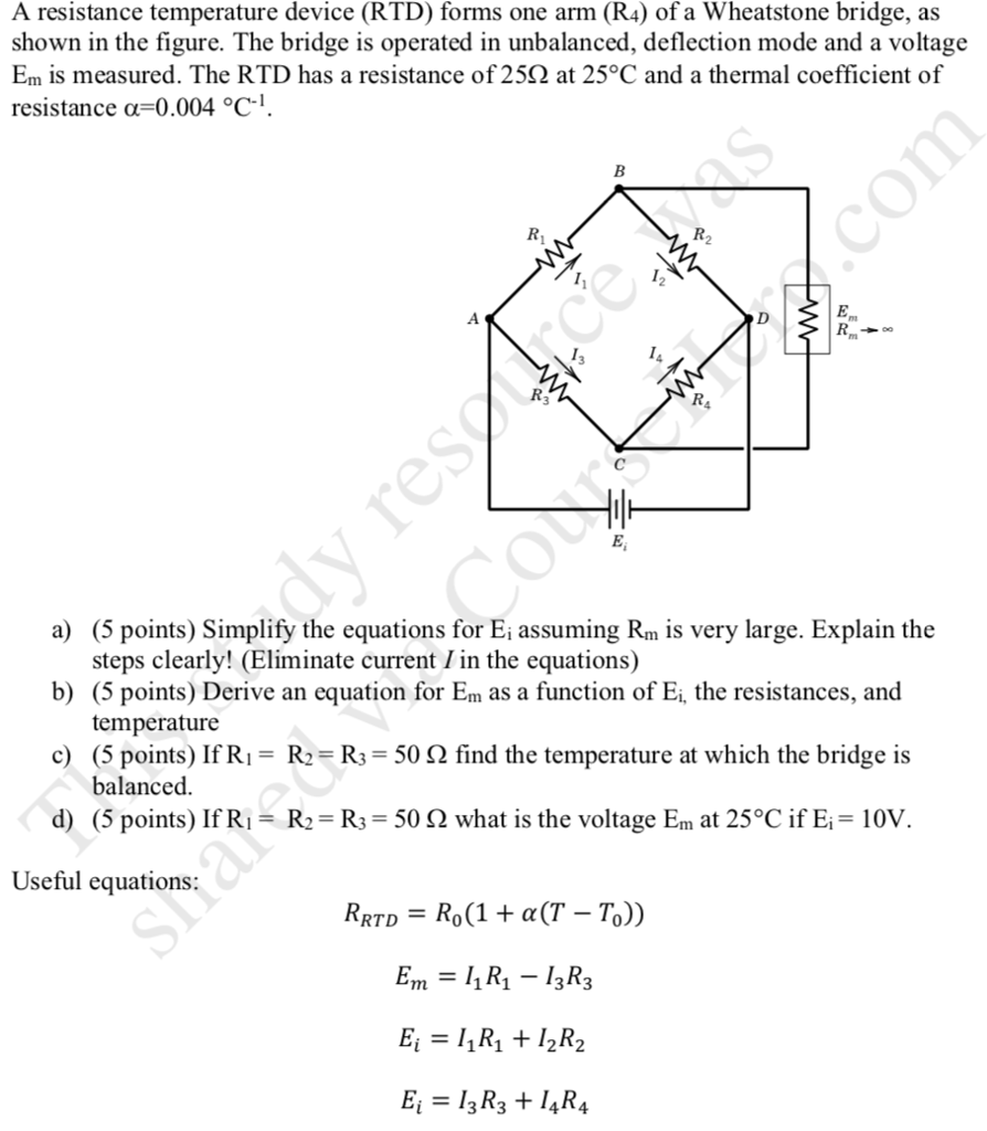 Solved A resistance temperature device (RTD) forms one arm | Chegg.com