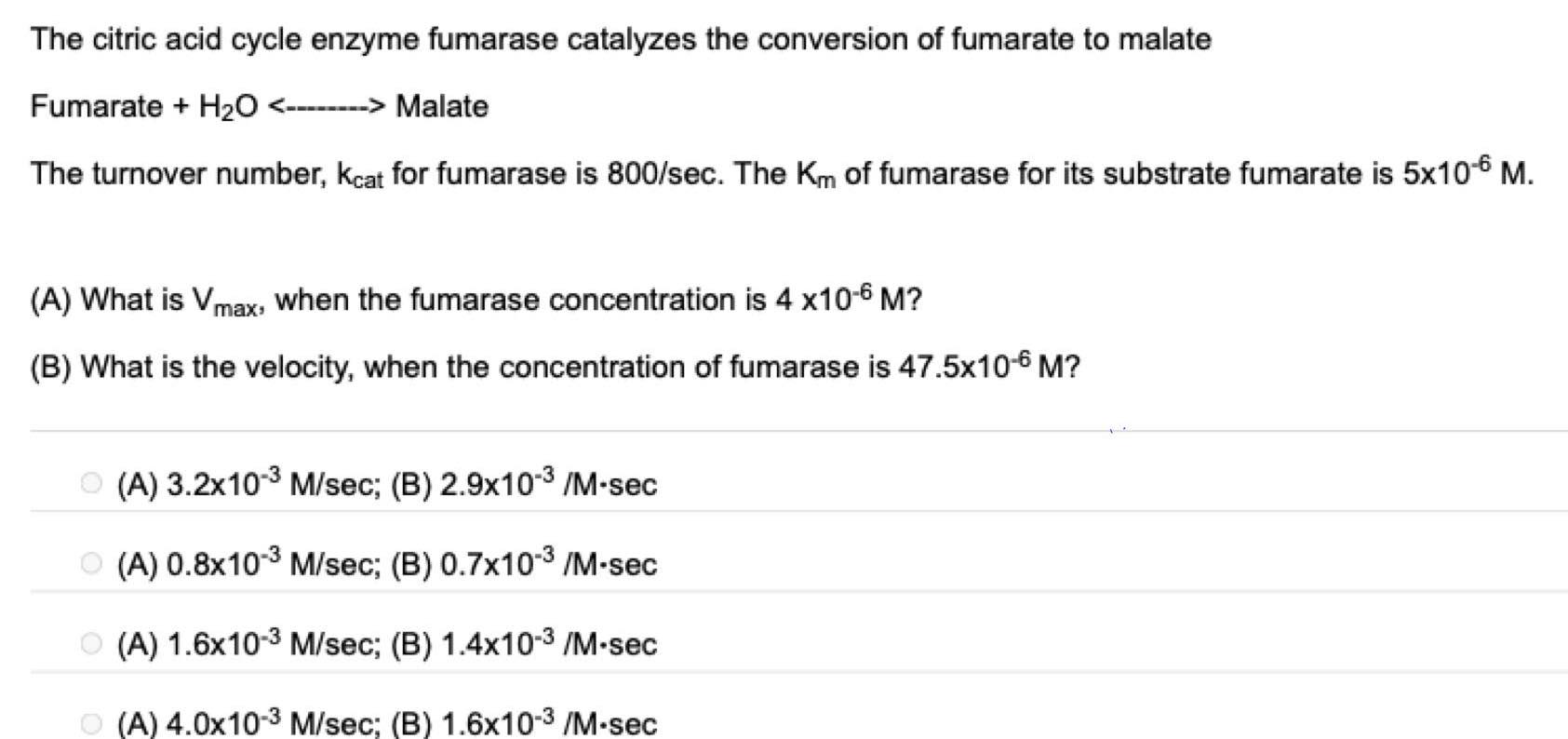 Solved The citric acid cycle enzyme fumarase catalyzes the | Chegg.com