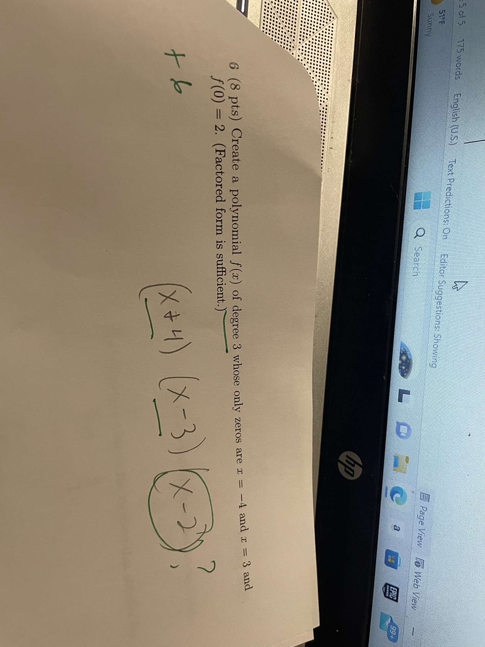Solved 6 (8 pts) Create a polynomial f(x) of degree 3 whose | Chegg.com