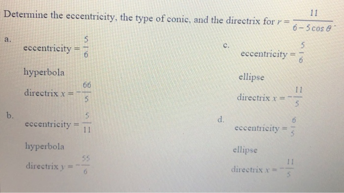Solved Determine the eccentricity, the type of conic, and | Chegg.com