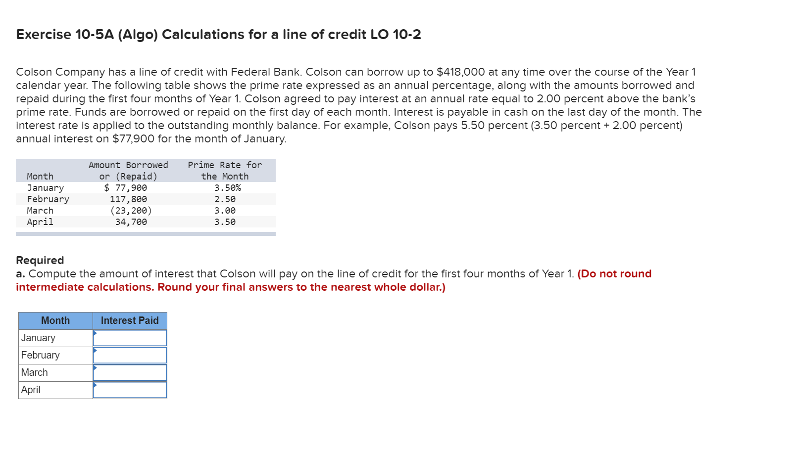 Solved Exercise 10-5A (Algo) Calculations for a line of | Chegg.com