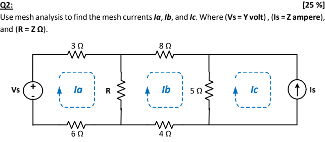 Solved Q2: [25 %] Use mesh analysis to find the mesh | Chegg.com