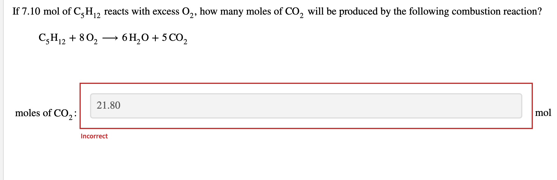Solved If 7.10 mol of C3H12 reacts with excess O2, how many | Chegg.com