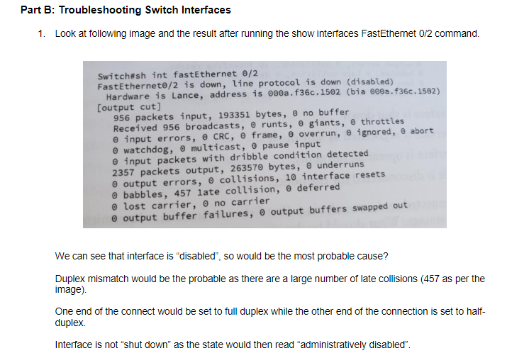 Solved Part B: Troubleshooting Switch Interfaces 1. Look at | Chegg.com