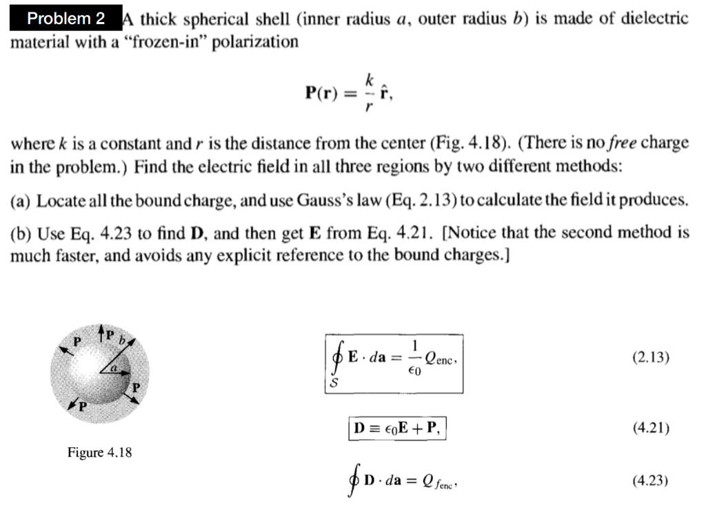 Solved Problem 2 A thick spherical shell (inner radius a, | Chegg.com