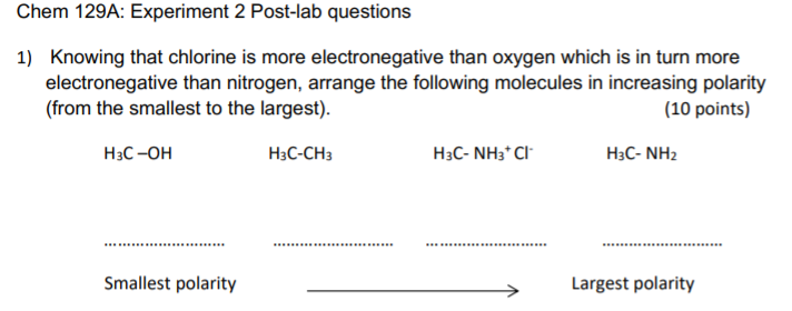 Solved Chem 129A: Experiment 2 Post-lab questions 1) Knowing | Chegg.com