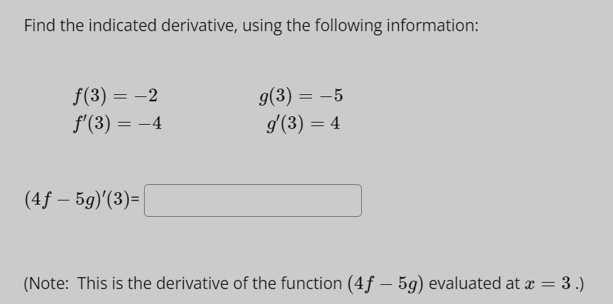 Solved Find the indicated derivative, using the following | Chegg.com