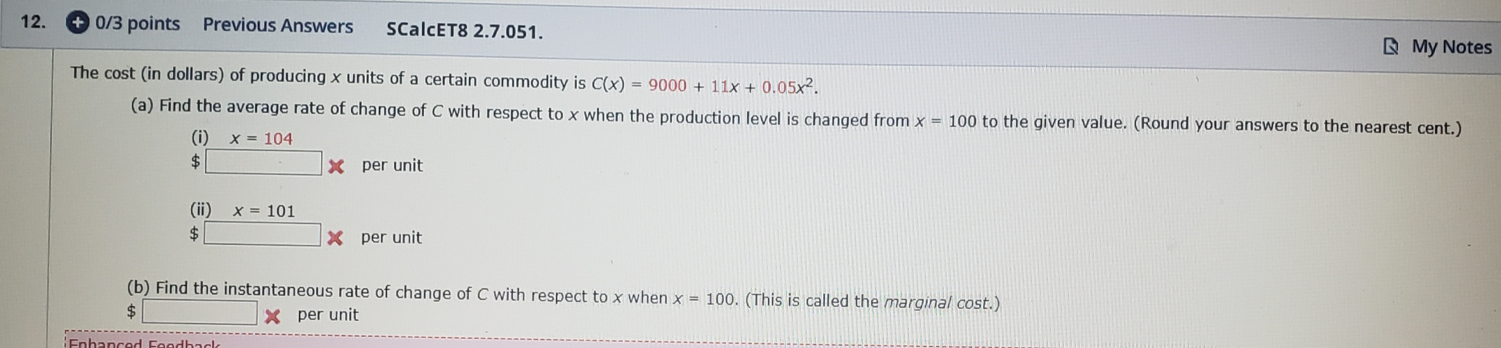 Solved 12. + 0/3 points Previous Answers CalcET8 2.7.051. My | Chegg.com