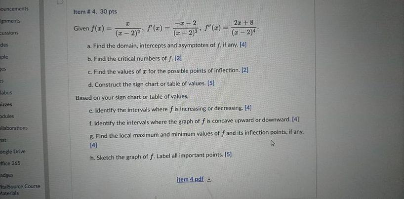 Solved ouncements ignments cussions Given f(x) = (-22.5'(a) | Chegg.com