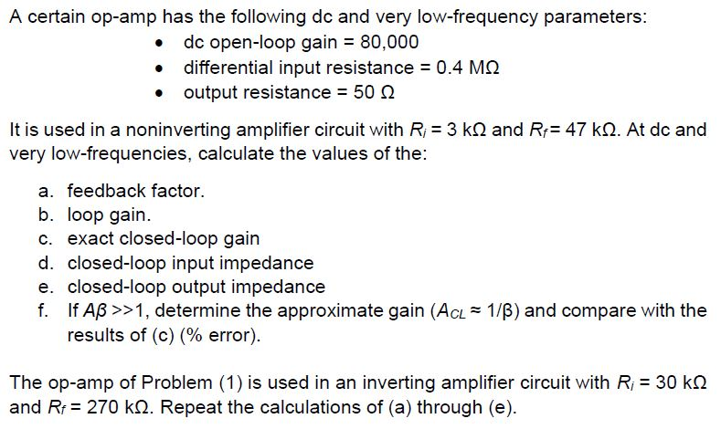 Solved A certain op-amp has the following dc and very | Chegg.com