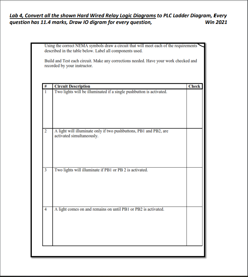 Solved Draw a PLC program 1. two lights will be | Chegg.com