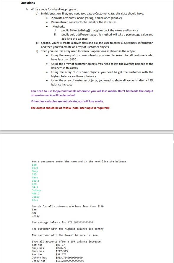 Solved Questions 1- Write a code for a banking program. a) | Chegg.com