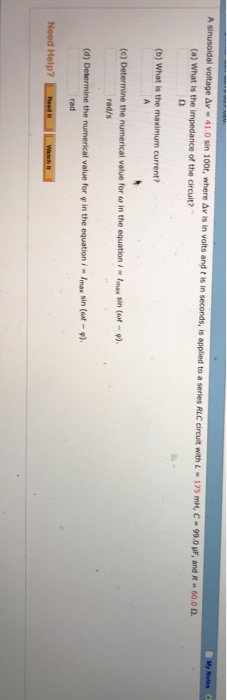 Solved Just need part d I used formula ((XL-XC/R) | Chegg.com