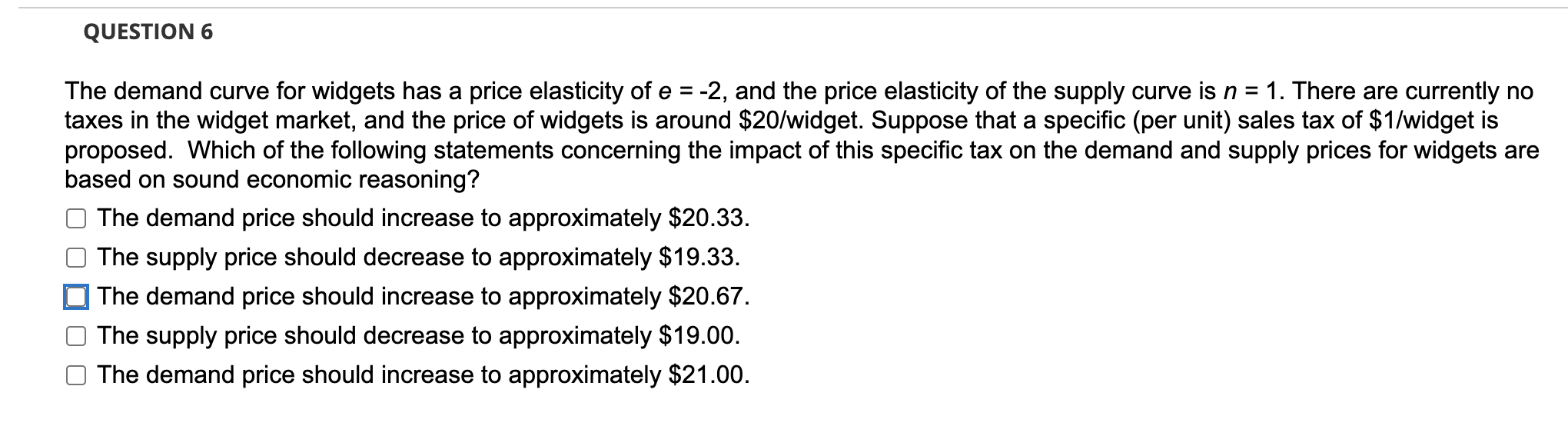 Solved The demand curve for widgets has a price elasticity | Chegg.com