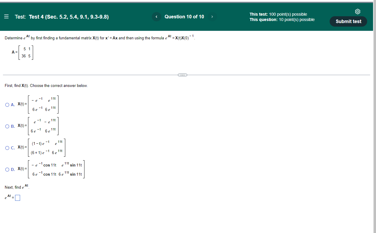 Solved Test: Test 4 (Sec. 5.2, 5.4, 9.1, 9.3-9.8) Question | Chegg.com
