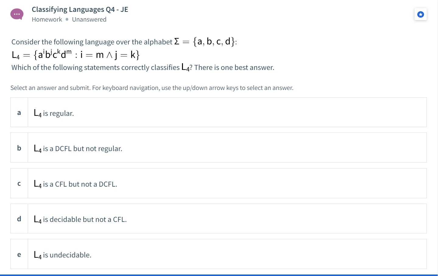 Solved Classifying Languages Q1 - JE Homework • Unanswered | Chegg.com