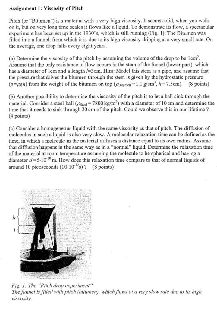 Assignment 1: Viscosity of Pitch Pitch (or “Bitumen") | Chegg.com