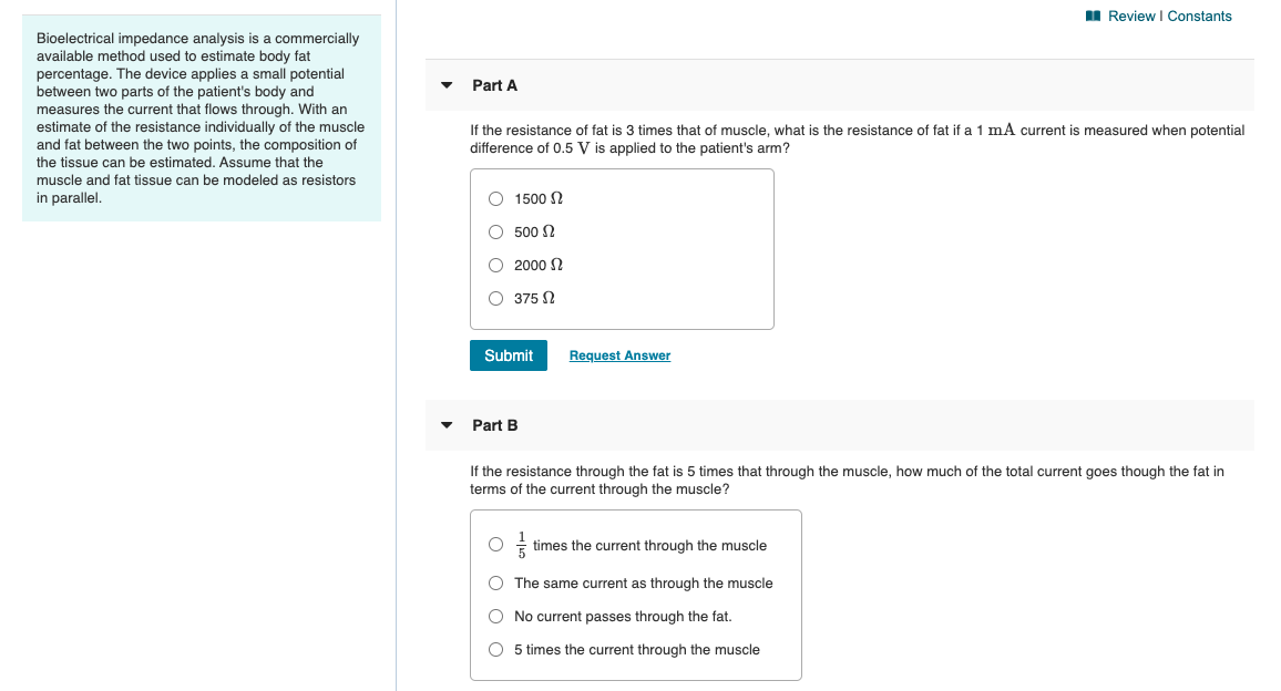 Solved Review Constants Part A Bioelectrical impedance | Chegg.com
