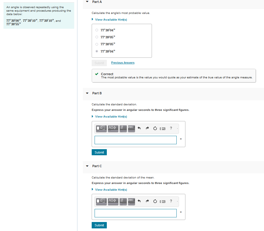 Solved An angle is observed repeatedly using the same | Chegg.com
