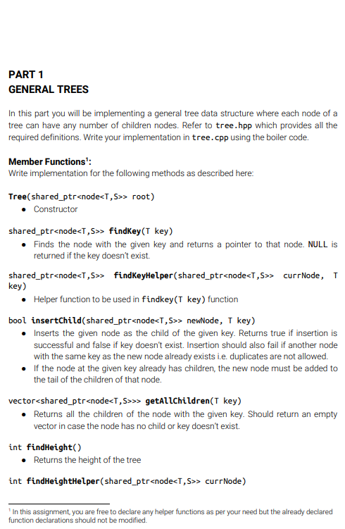 Solved PART 1 GENERAL TREES In this part you will be | Chegg.com